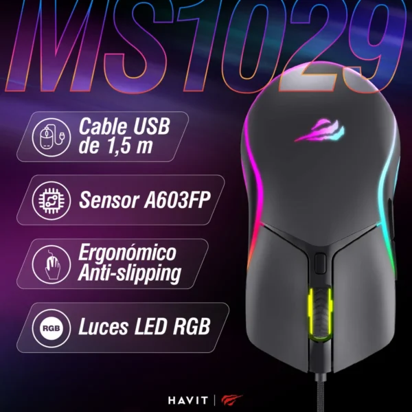 Mouse Gamer Havit Ms1029 Rgb Negro - Next Cell